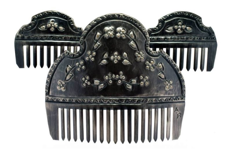 Peineta Florida en plata óxido - L'U i Dos Indumentaria Valenciana